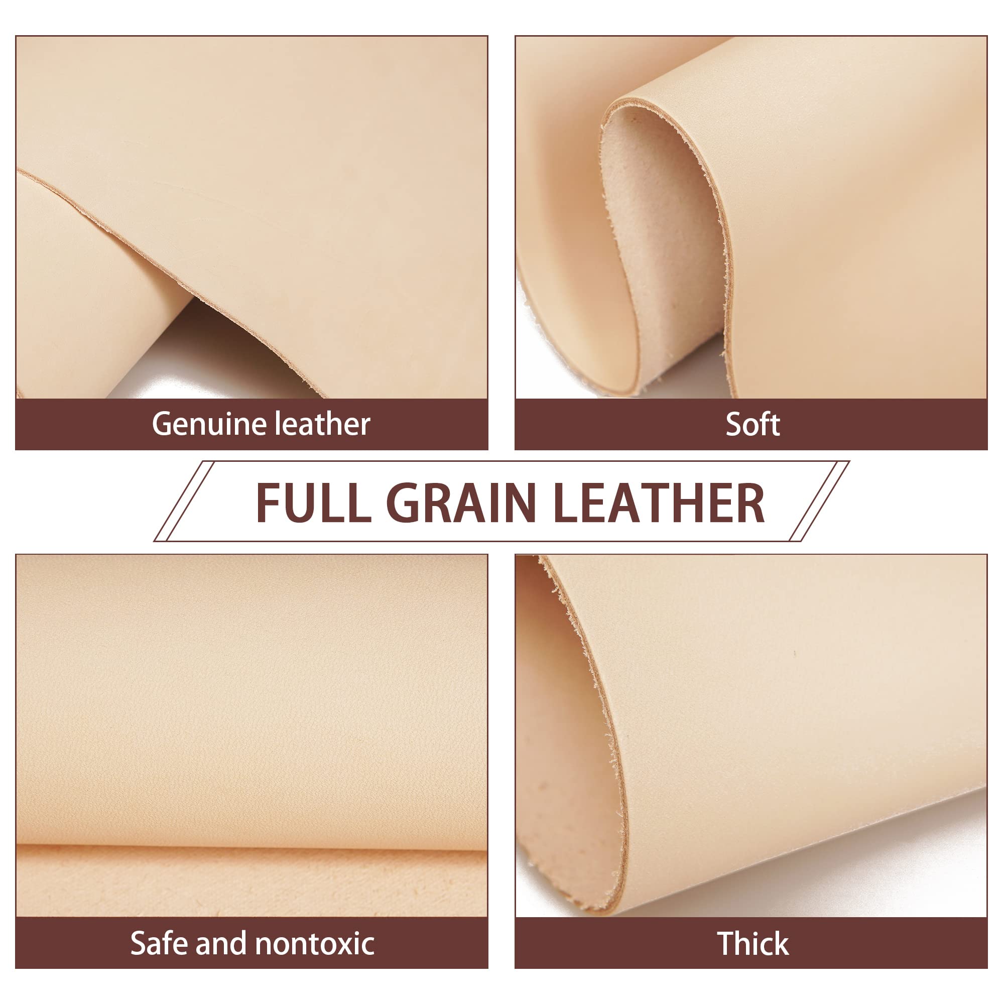 Vegetable Tanned Leather Sheets for Crafts (3.5-4.0oz | 1.5mm Thickness) Full Grain Tooling Leather Thick Cowhide Crafting Leather (Creamy-1.5mm, 12"x12")