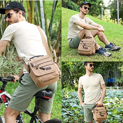 Sunsomen Mens bag Canvas Shoulder Bag Small Messenger Crossbody Bag Work Bag Vintage Multi-function (White)