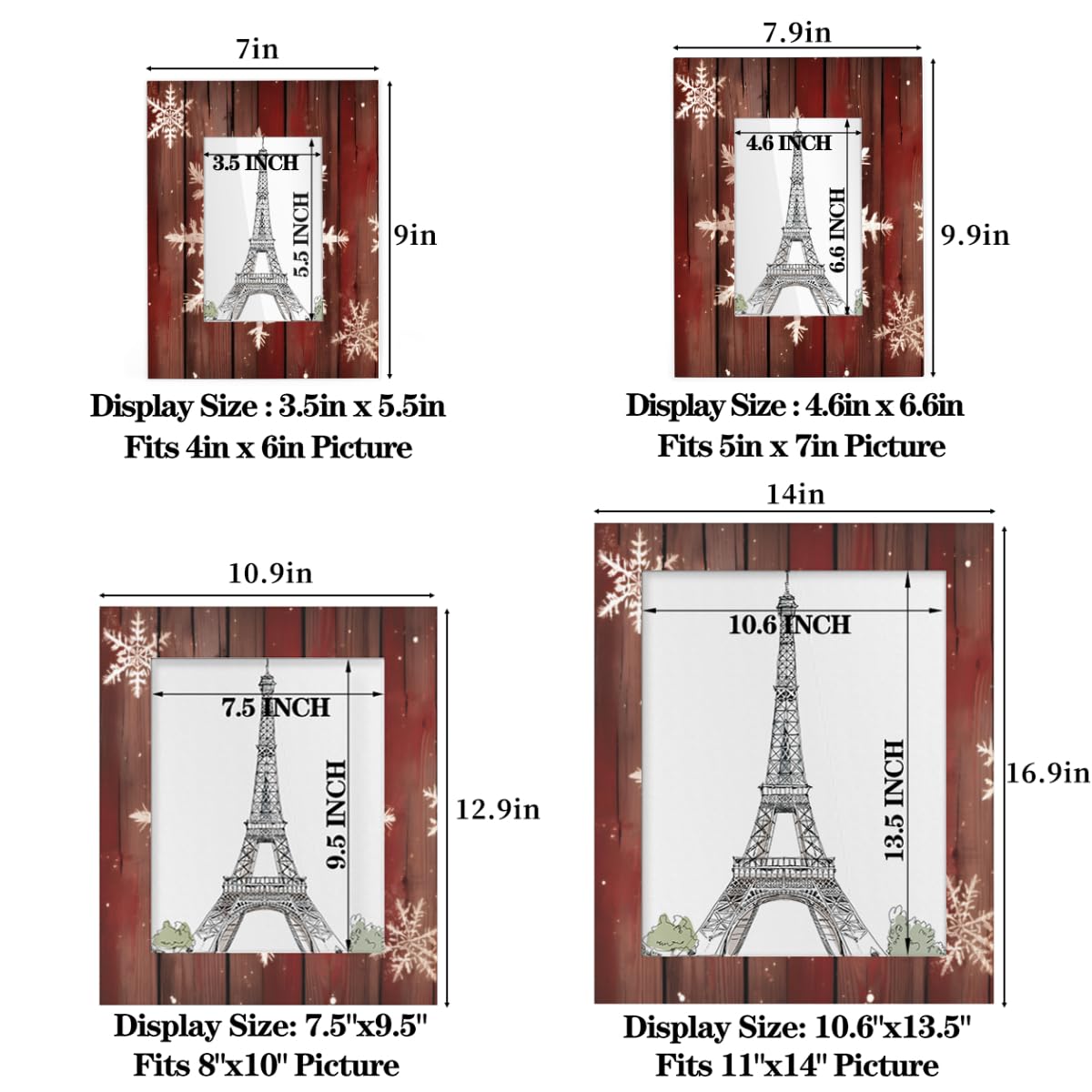 YoCosy Picture Frames 8x10 for Wall Decor Red Rustic Wood Christmas Snowflake Hanging Picture Frame with Stand Large Wood Photo Poster Frames Collage for Tabletop, Acrylic Face