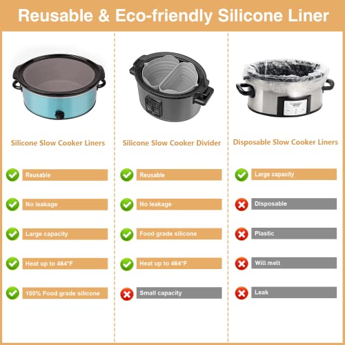 Silicone Slow Cooker Liners Fit 7-8 QT Oval Slow Cooker Crock Pot, Food Grade Silicone Crock Pot Liners Reusable & Leakproof Dishwasher Safe Crockpot Liner
