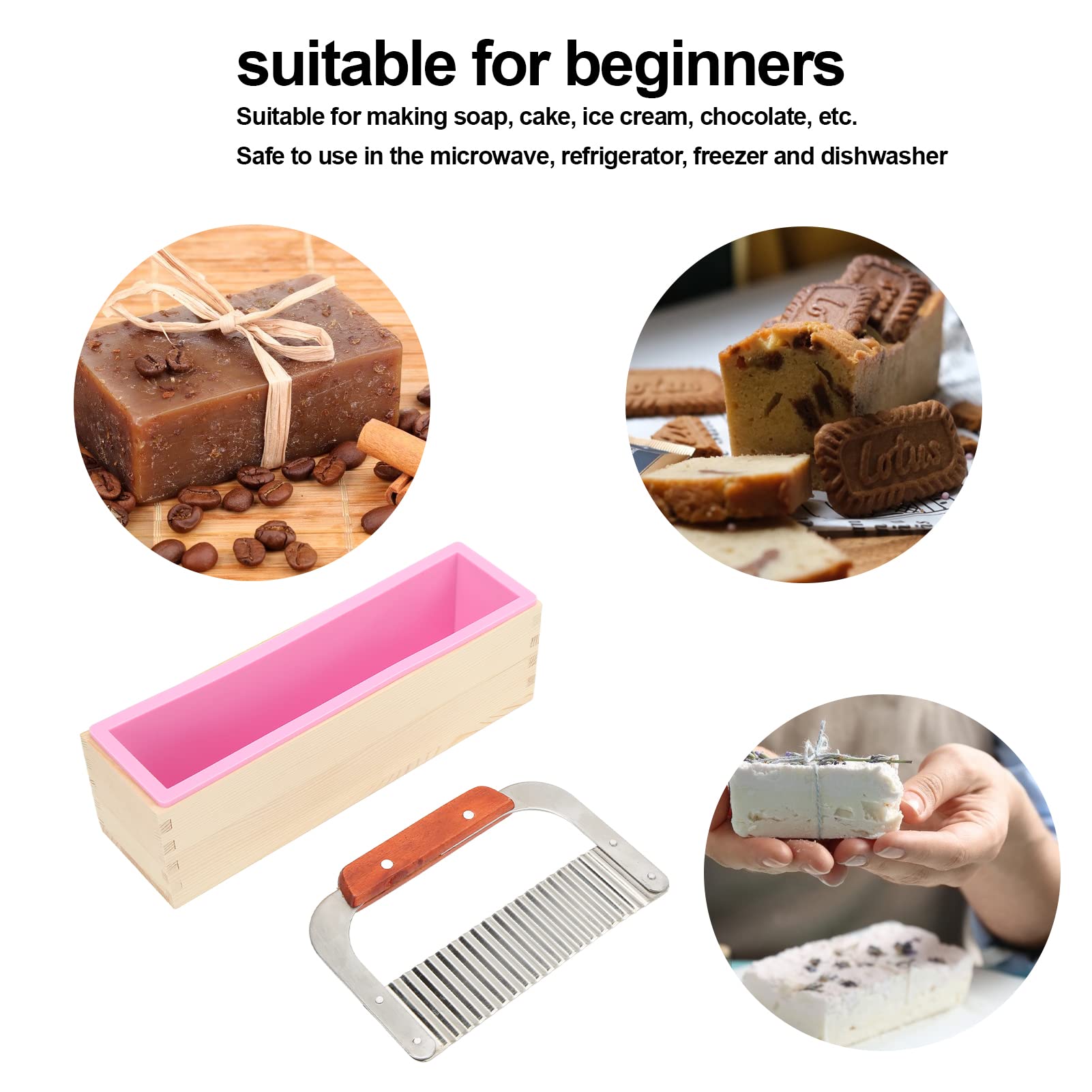 Soap Molds,Soap Molds for Soap Making, Wooden Loaf Soap Cutter Mold, with 1 Pc Silicone Mold 1 Pc Wave Soap Cutter, Soap Making Supplies, Soap Kit, Soap Cutter for Beginner, soap Cutter soap loaf