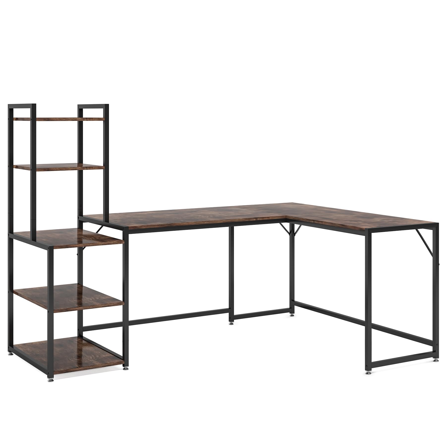 Tribesigns 79 Inch Reversible L-Shaped Desk, Industrial Large Corner Desk with 5 Tier Storage Shelves, Large L Desk Home Office Desk Computer Table Writing Desk, Rustic Brown