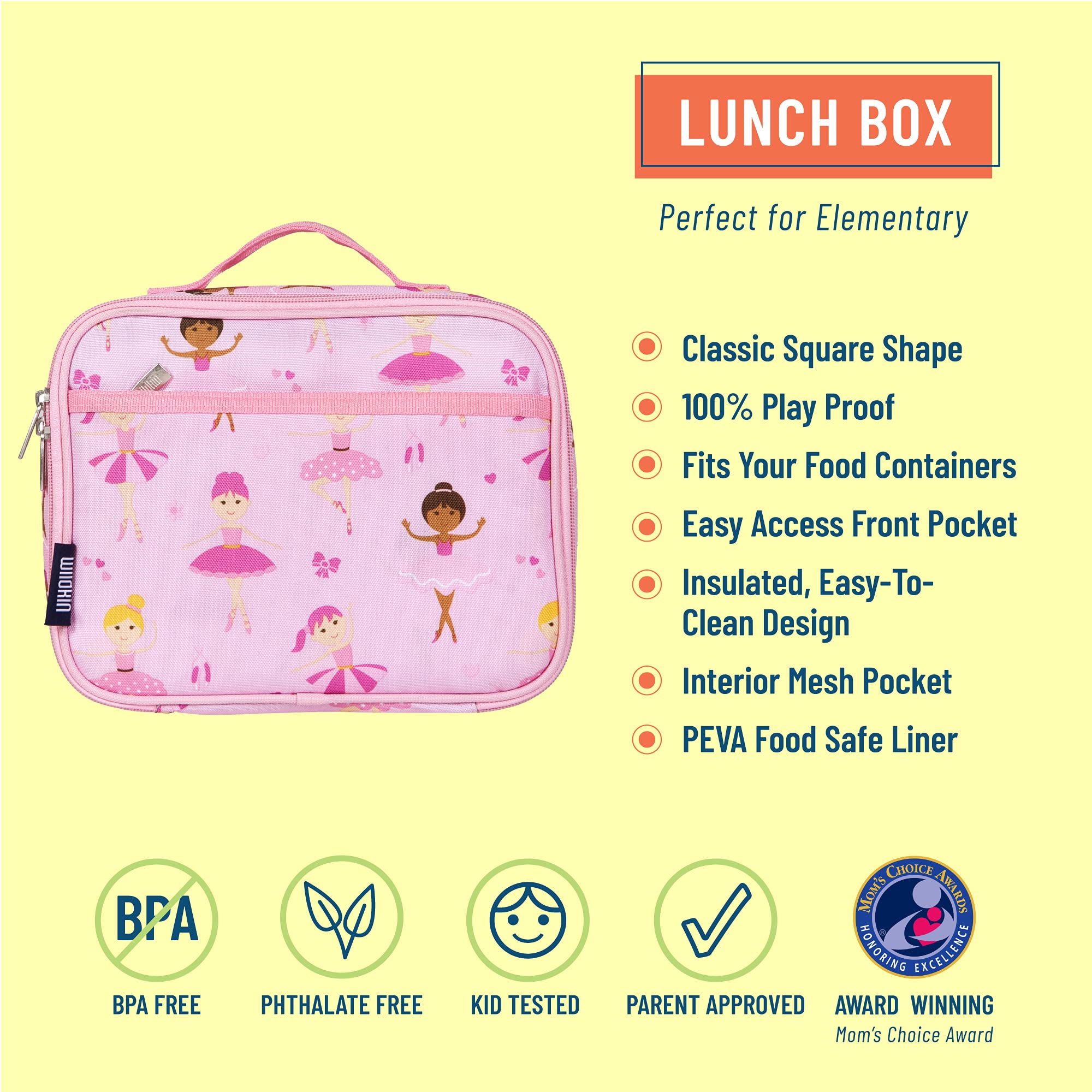 Wildkin 12 Inch Backpack and Lunch Box Bag Bundle with 16 Ounce Reusable Water Bottle (Ballerina)