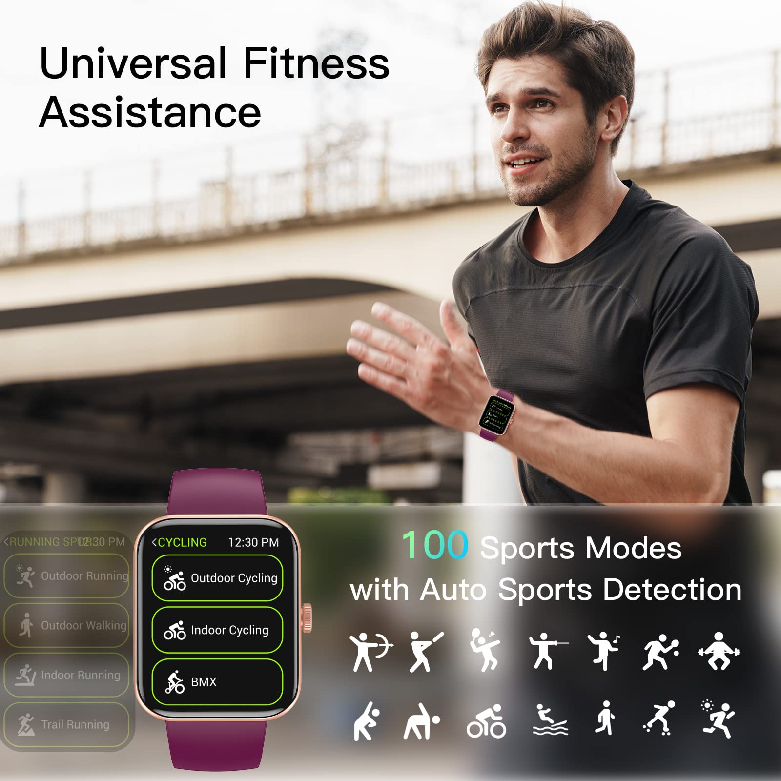 Smart Watch Bluetooth Calling (Answer/Make Call) 42mm Touch Screen for Men Women, 100 Sports Modes Fitness Tracker with Heart Rate Monitor Blood Oxygen IP68 Waterproof,Compatible with Android iOS