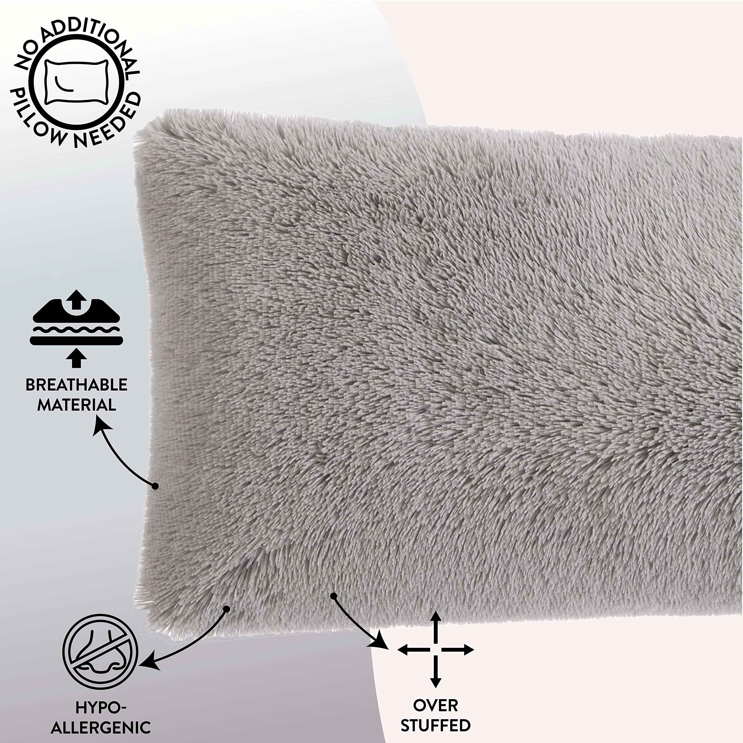 Urban Lifestyle Long Hair Faux Fur Body Pillow, 20"x48", Grey