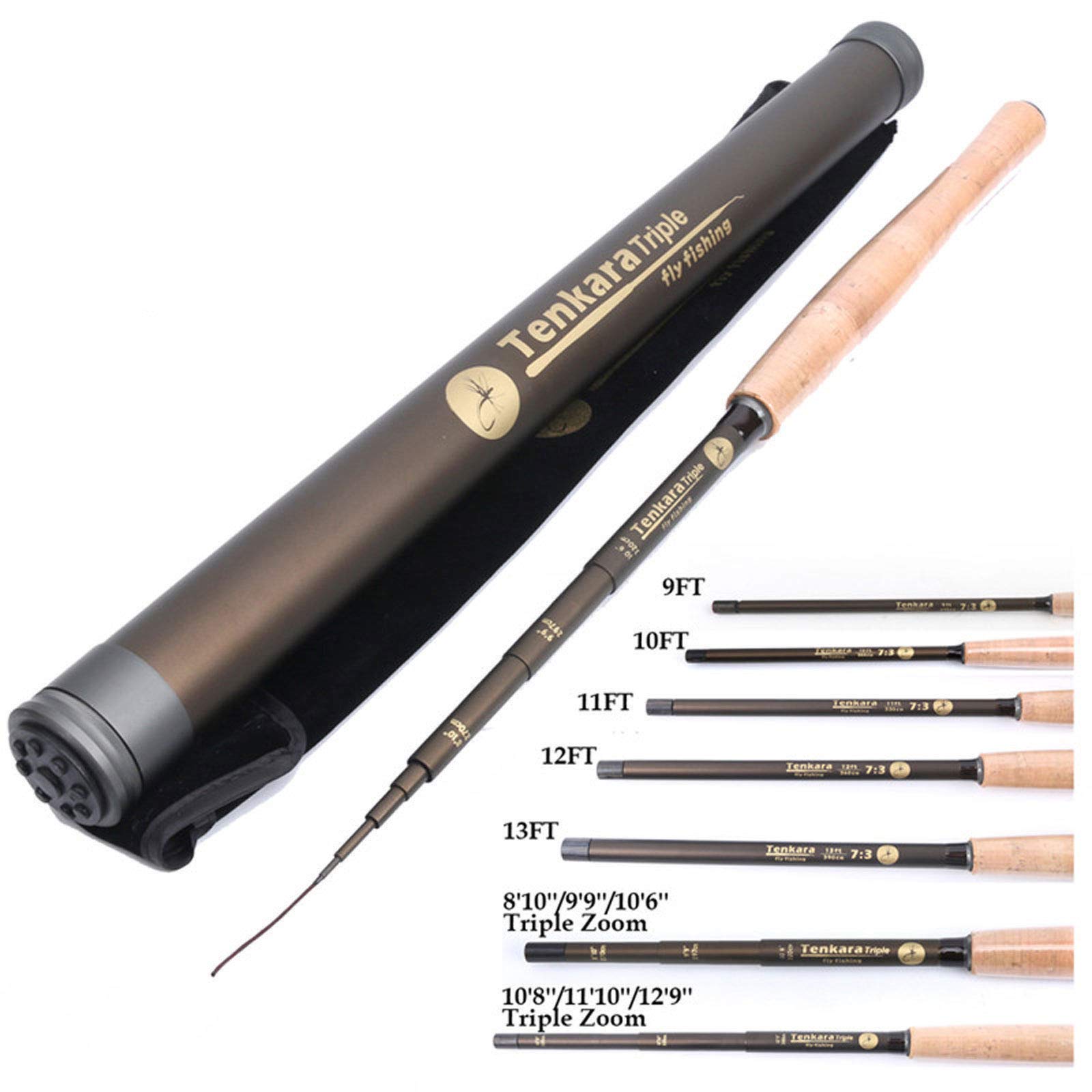 Unifishing Tenkara Fly Rod 9/10/11/12/13FT 7:3 Action Telescoping Rod (V-tenkara, Triple 8'10''/9'9''/10'6'')