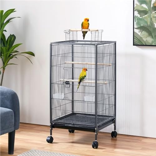 TENAS Iron Bird Cage - Sturdy Metal Open-top Design - Antioxidant Finish - Durability and Security - Four 360-degree Wheels - Two with Locks - Adds Ease of Movement