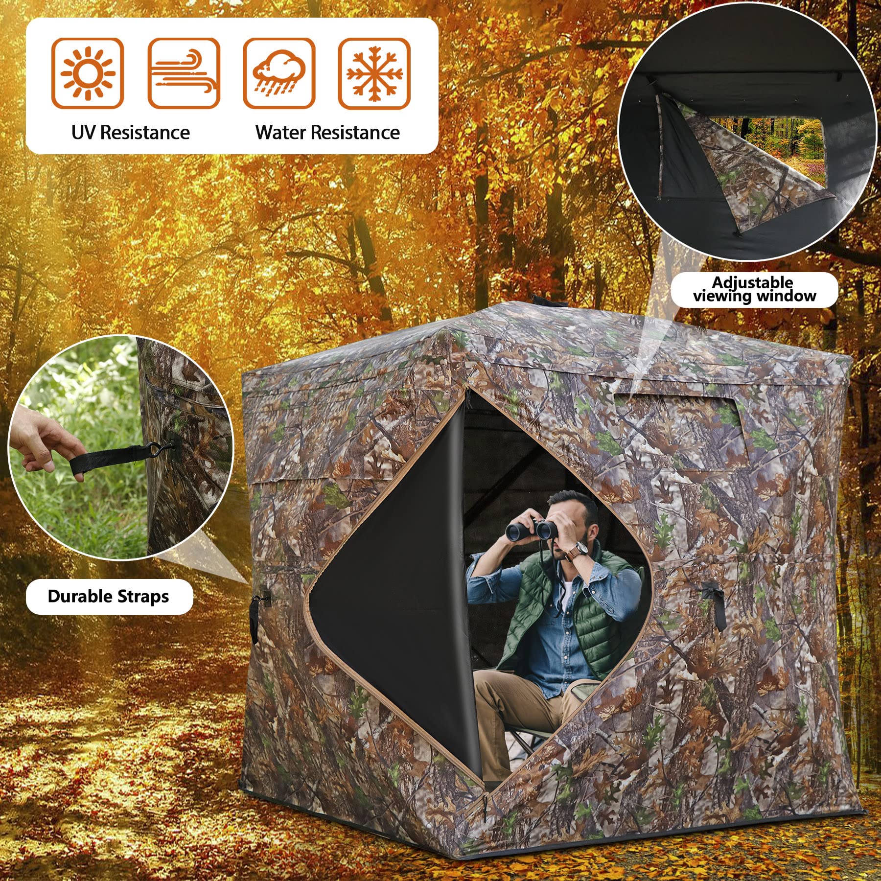Trigoo Hunting Blind 2-3 Person 270 Degree Pop Up Hunting Ground Tent See Through with Carrying Bag and Ground Stakes