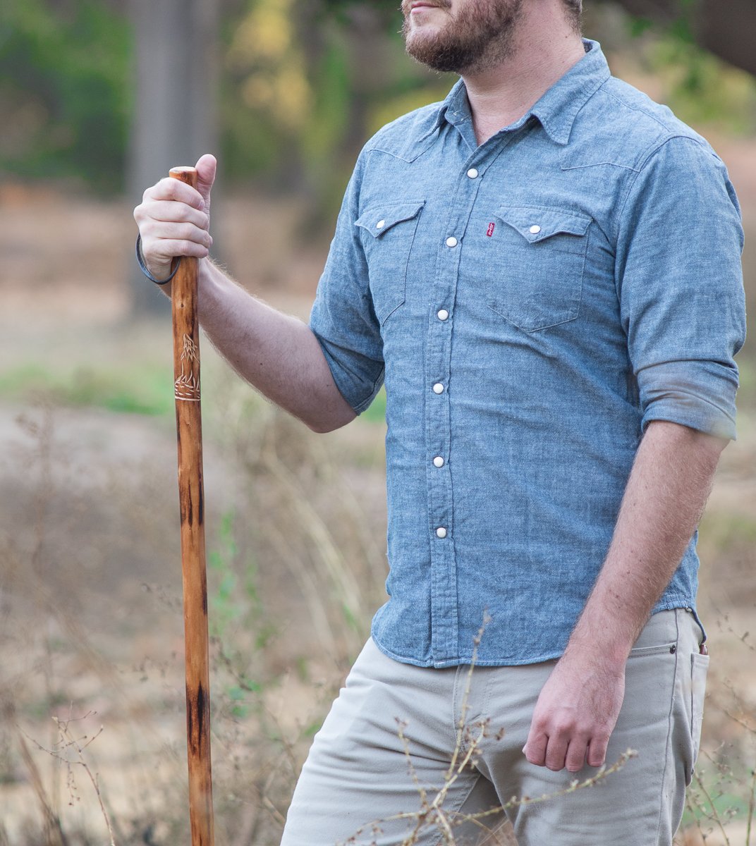SE Survivor Series Wooden Walking/Hiking Stick with Hand-Carved Howling Wolf Design, 55" - WS628-55HW