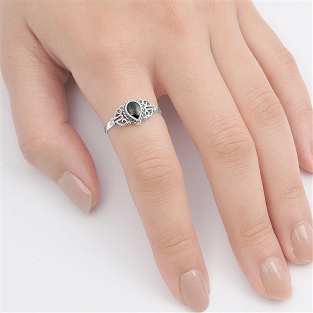 Vintage Celtic Simulated Black Onyx Promise Ring New .925 Sterling Silver Band Size 7