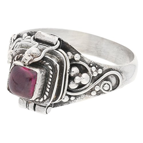 Sterling Silver Square Garnet Poison Locket Box Ring Size 8(Sizes 4,5,6,7,8,9,10,11)
