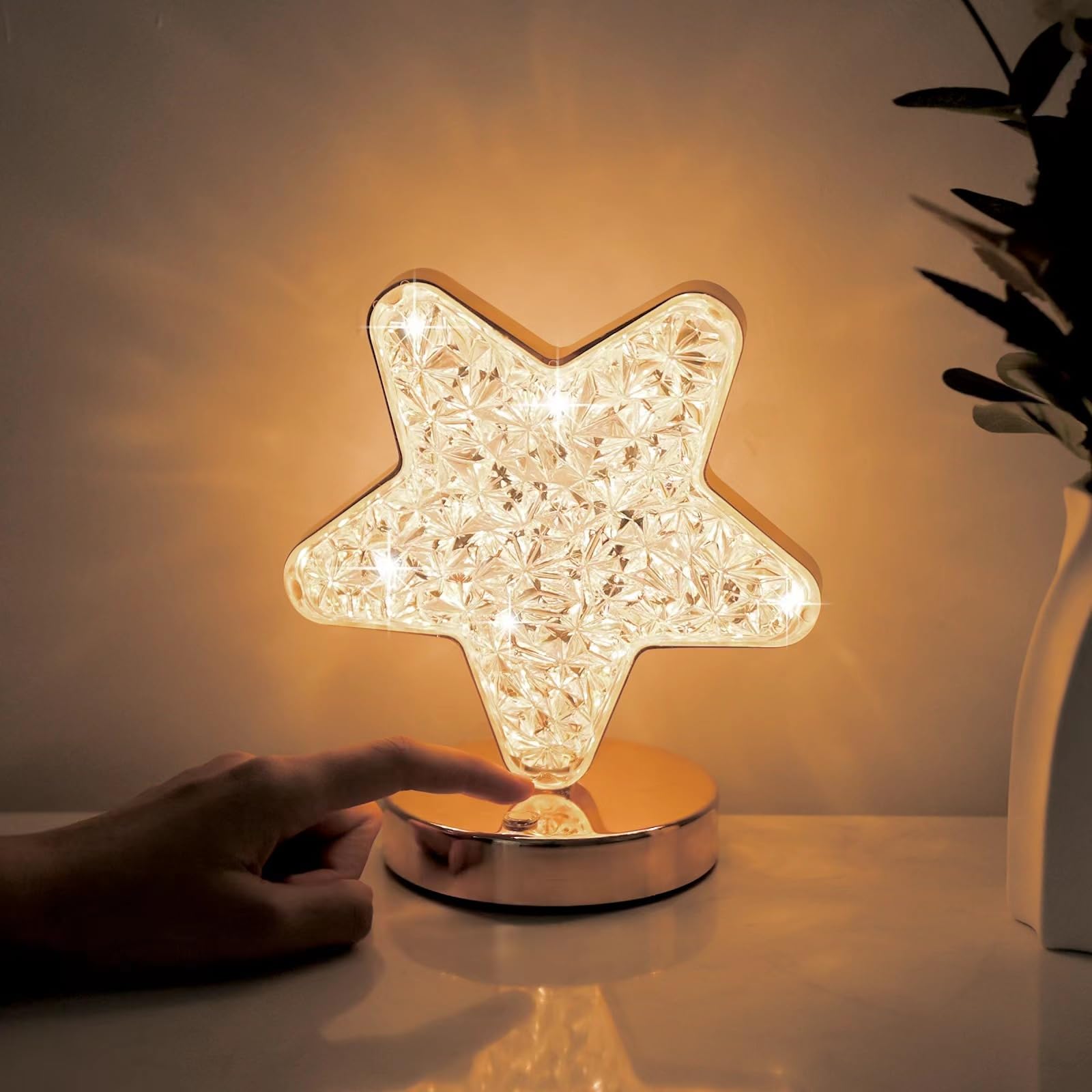 SupBri Star Lamp, Cute Night Light for Kids, Cordless Rechargeable Stepless Dimmable Touch Lamp with 3 Colors Modes for Living Room, Bedroom,Christmas Decorations