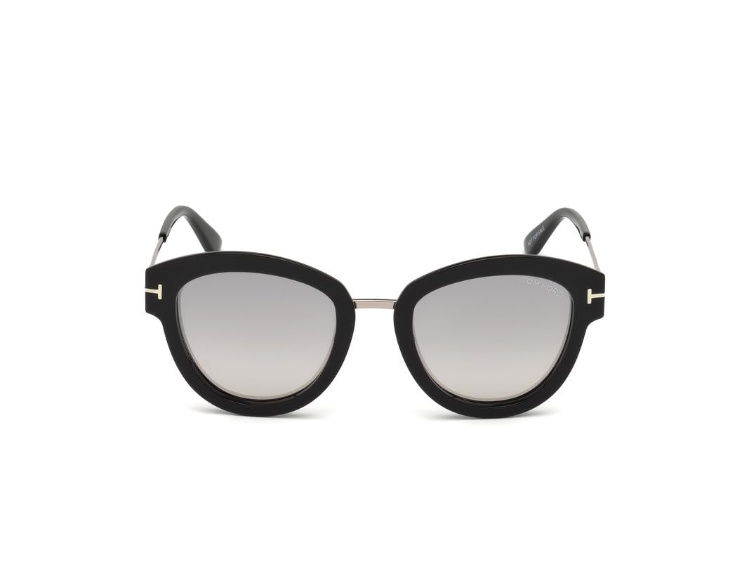 Tom Ford FT0574 14C Shiny Light Ruthenium Mia Cats Eyes Sunglasses Lens Categor, Black, 52-22-140