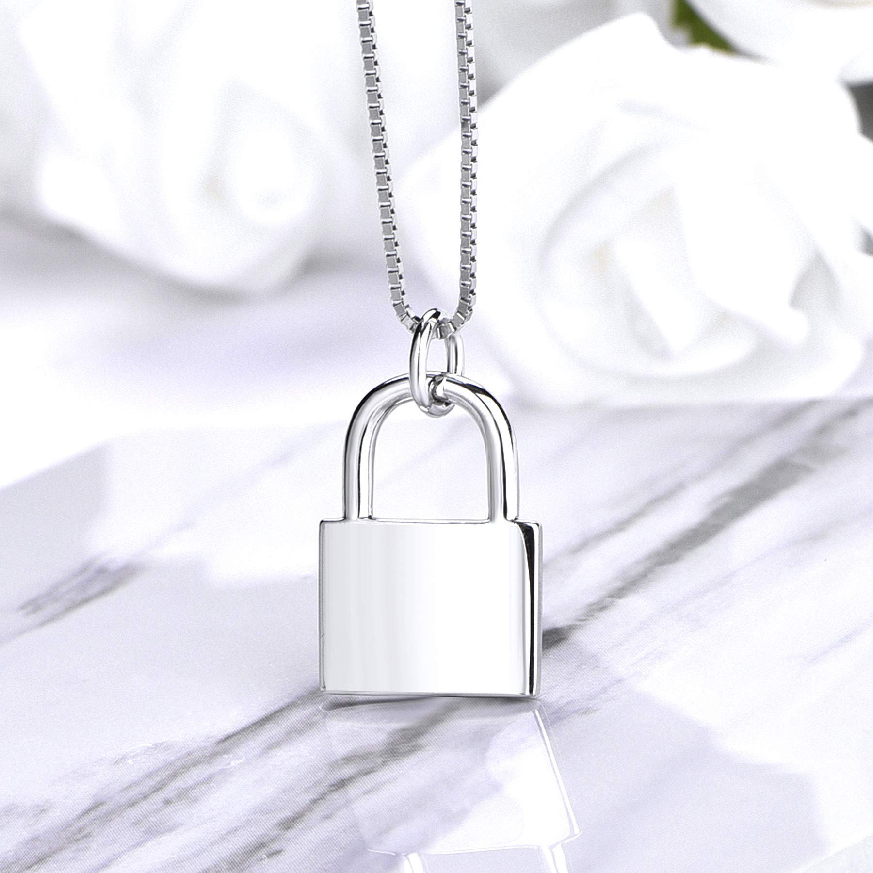 YL Women's Lock Necklace 925 Sterling Sliver Lock Pendant 18k White Gold Plated Jewelry