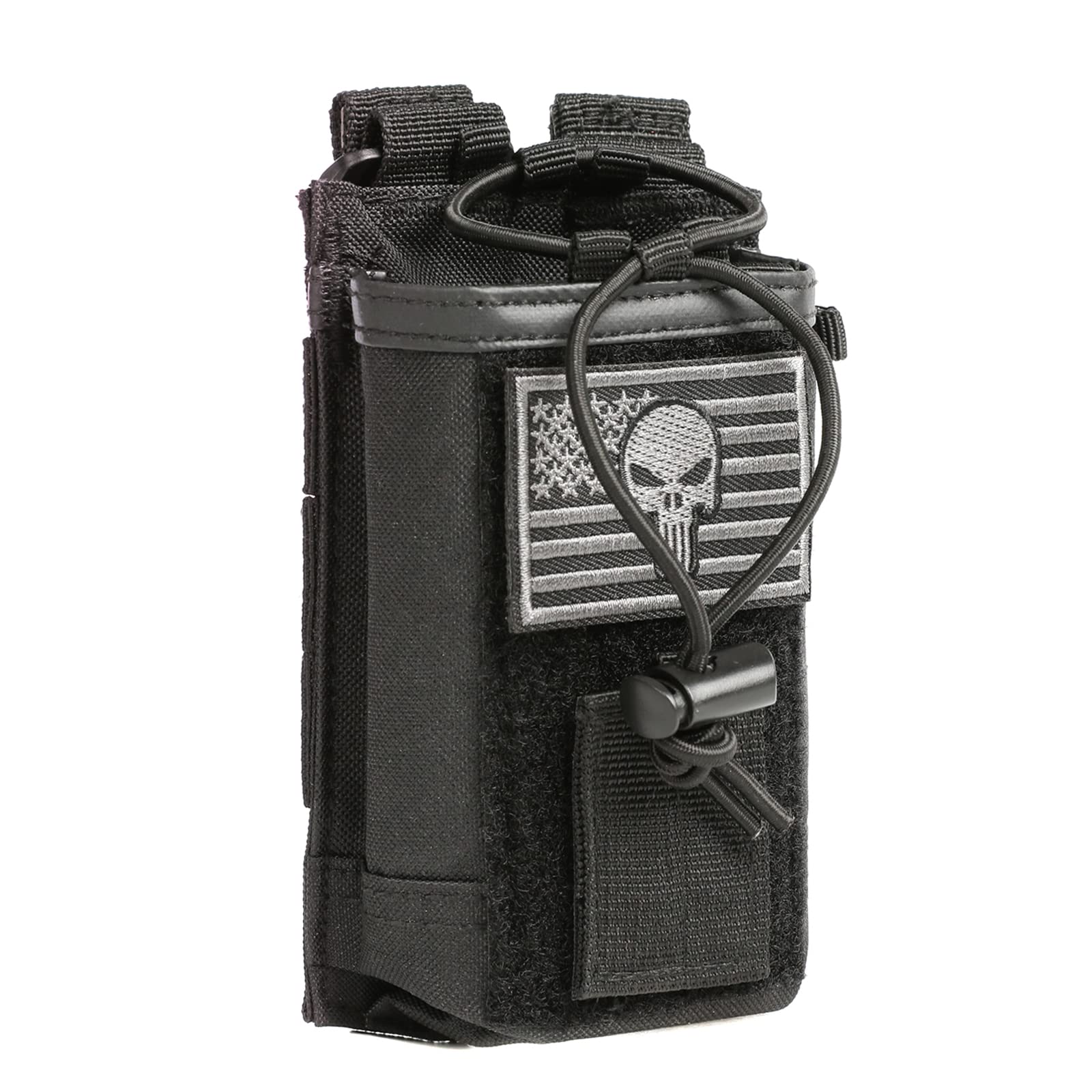 Radio Holder Radio Pouch Molle Radio Holster Tactical Radio Holder Radio Case Duty Belt Accessories Military Heavy Duty Radio Bag for Walkie Talkies Adjustable Storage with Patch(Punisher Skull Flag)
