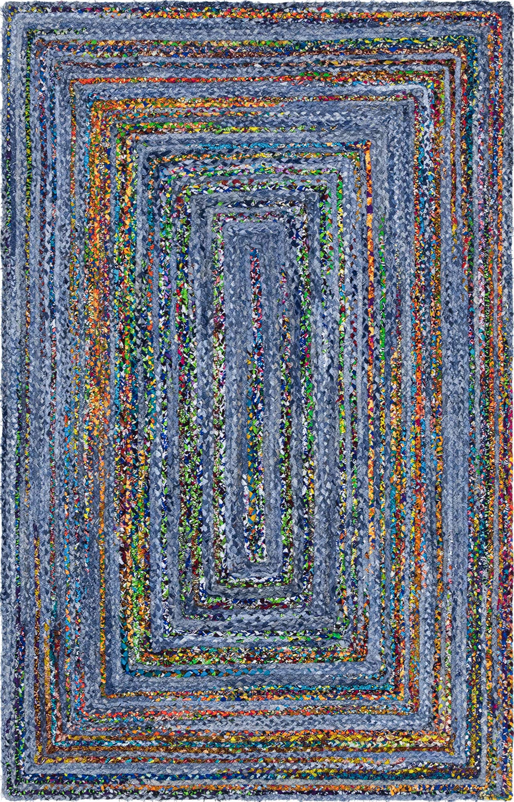 Unique Loom Braided Chindi Collection Casual Modern Blue/Dark Blue Area Rug (5' 0 x 8' 0)