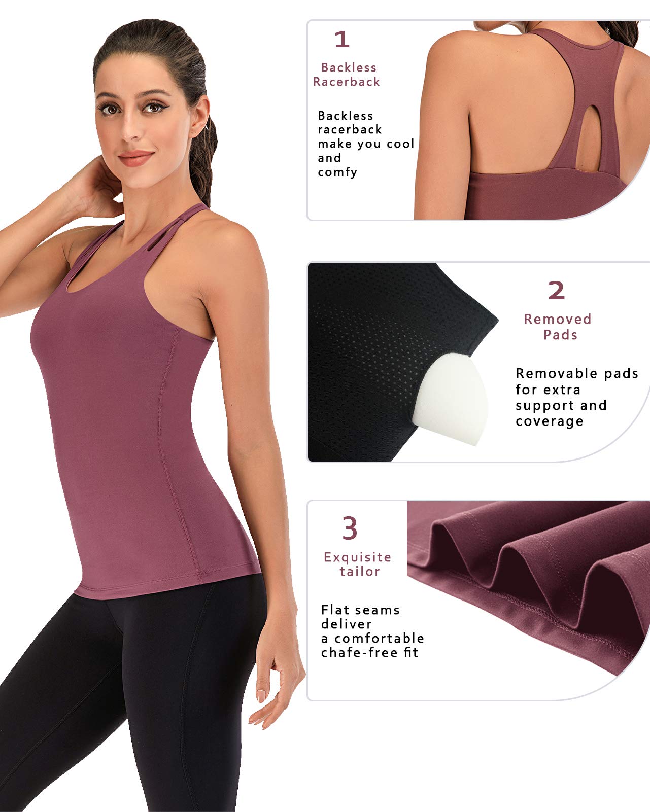 Workout Tops for Women with Built in Bra Athletic Yoga Tops Exercise Running Gym Shirts Lotus XL