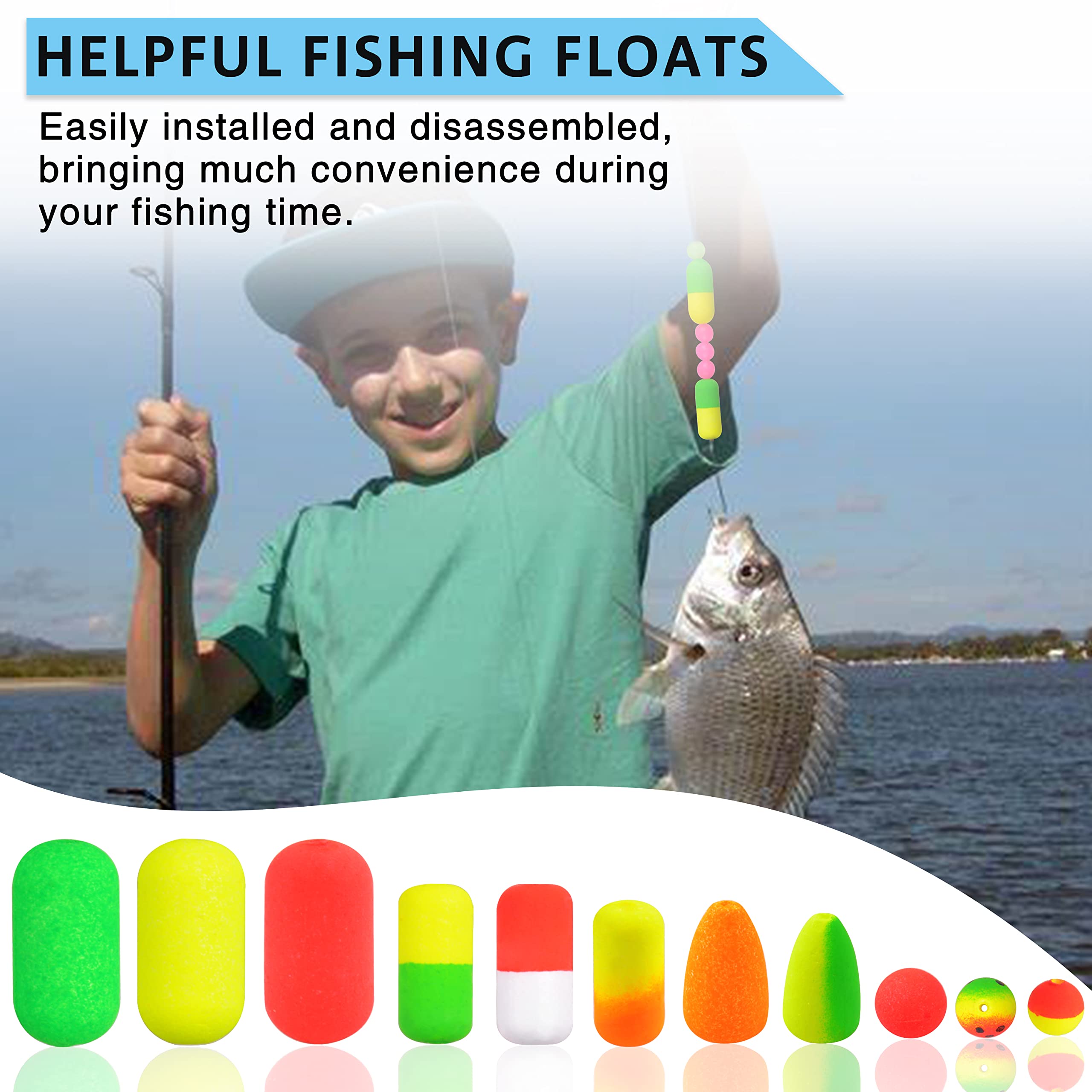 SILANON Pompano Rigs Floats Beads Kit,Foam Snell Fishing Floats Bobbers for Surf Fishing Live Bait Walleye Rig Making Accessories Bullet Cylinder Float for Trout Catfish