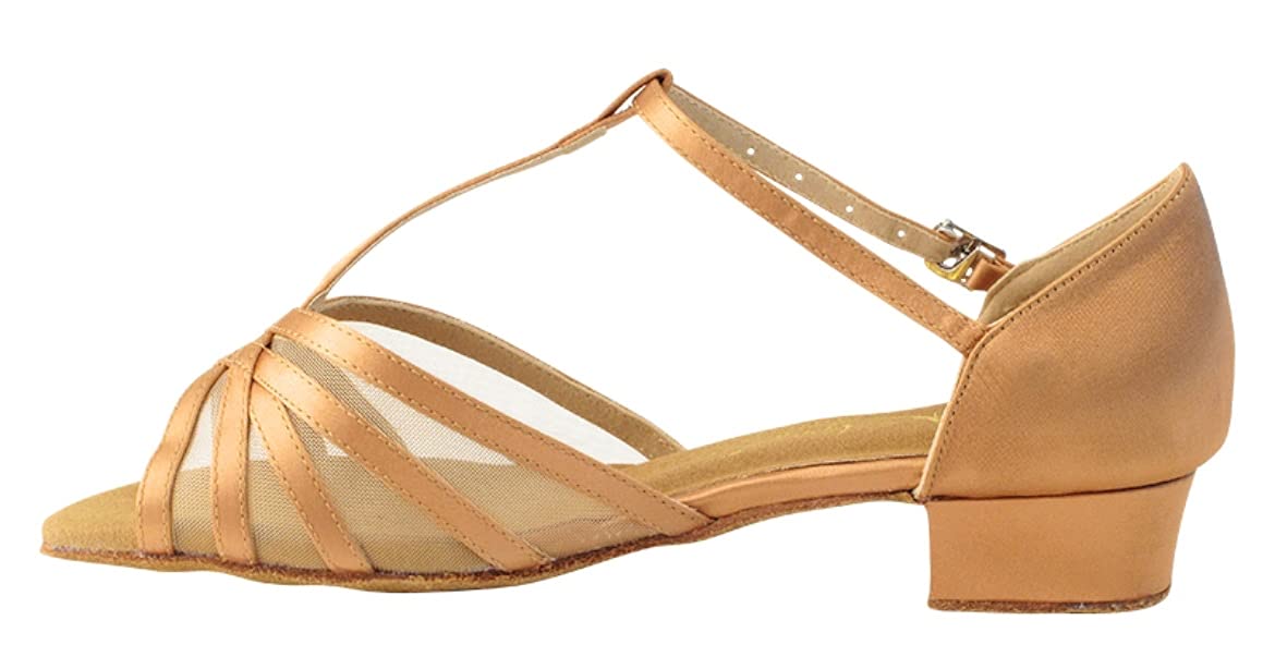 Very Fine Dance Shoes - Ladies Classic Practice - 16612FT 1" Heel & one Foldable Brush (Random Color) Bundle (Tan Satin & Flesh Mesh, Numeric_9)