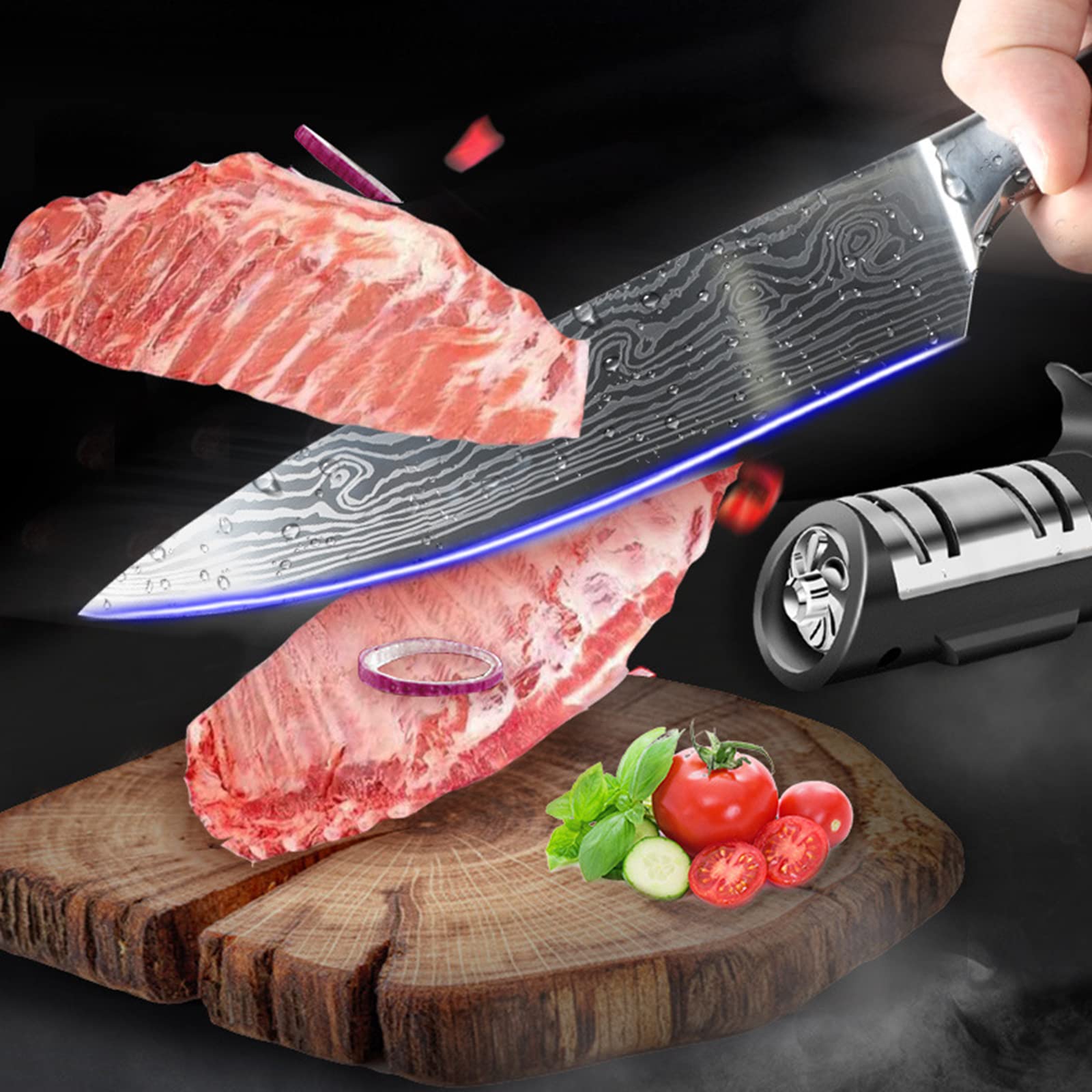 zhgzhzwlf Knife Sharpener Chef Preferred Professional Knife Sharpening and Honing Tool Best in Repairing and Restoring Dull Kitchen and Camping Knives Uses Diamond Abrasives for Sharp Durable Edges