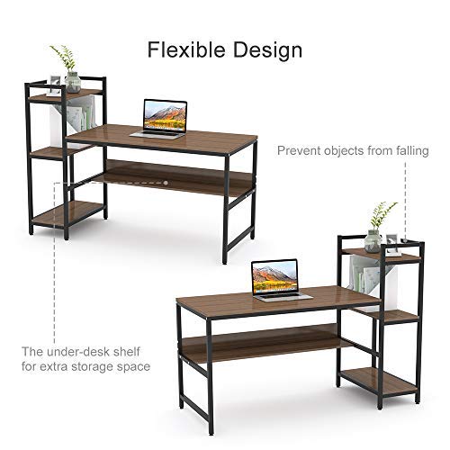 Yoleo Computer Desk with 4 Tier Storage Shelves - 53.54'' Student Study Table with Bookshelf Modern Wood Desk with Steel Frame for Small Spaces Home Office Workstation (Walnut)
