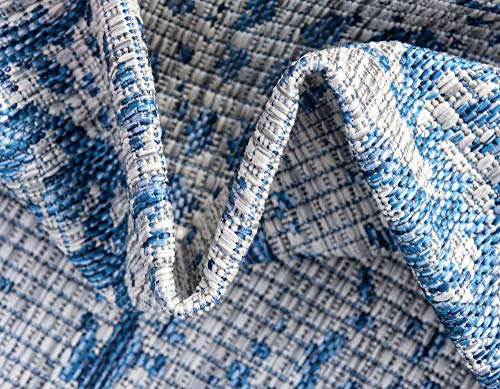 Unique Loom Outdoor Traditional Collection Area Rug - Timeworn (9' x 12' Rectangle, Blue/ Gray)
