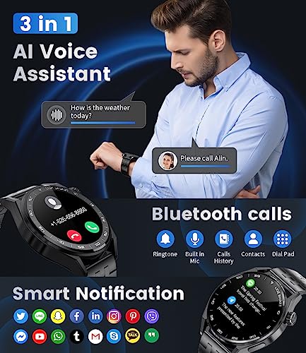Smart Watches for Men Bluetooth Call (Answer/Make Call), 1.39'' IP68 Smartwatch for Android Phones and iPhone Compatible with Heart Rate/SpO2/Blood Pressure, Voice Assistant, Calculator, Pedometer