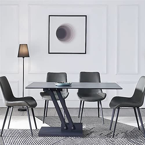 WFHTU 53" Black Sintered Stone Dining Table with Carbon Steel Lifting Shelf Adjustable Height