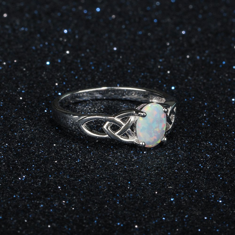 SILBERTALE Cute Opal Rings 925 Sterilng Silver Lab Created Opal Band March Birthstone Midi Finger Wedding Band Statement Rings For Women Size 8