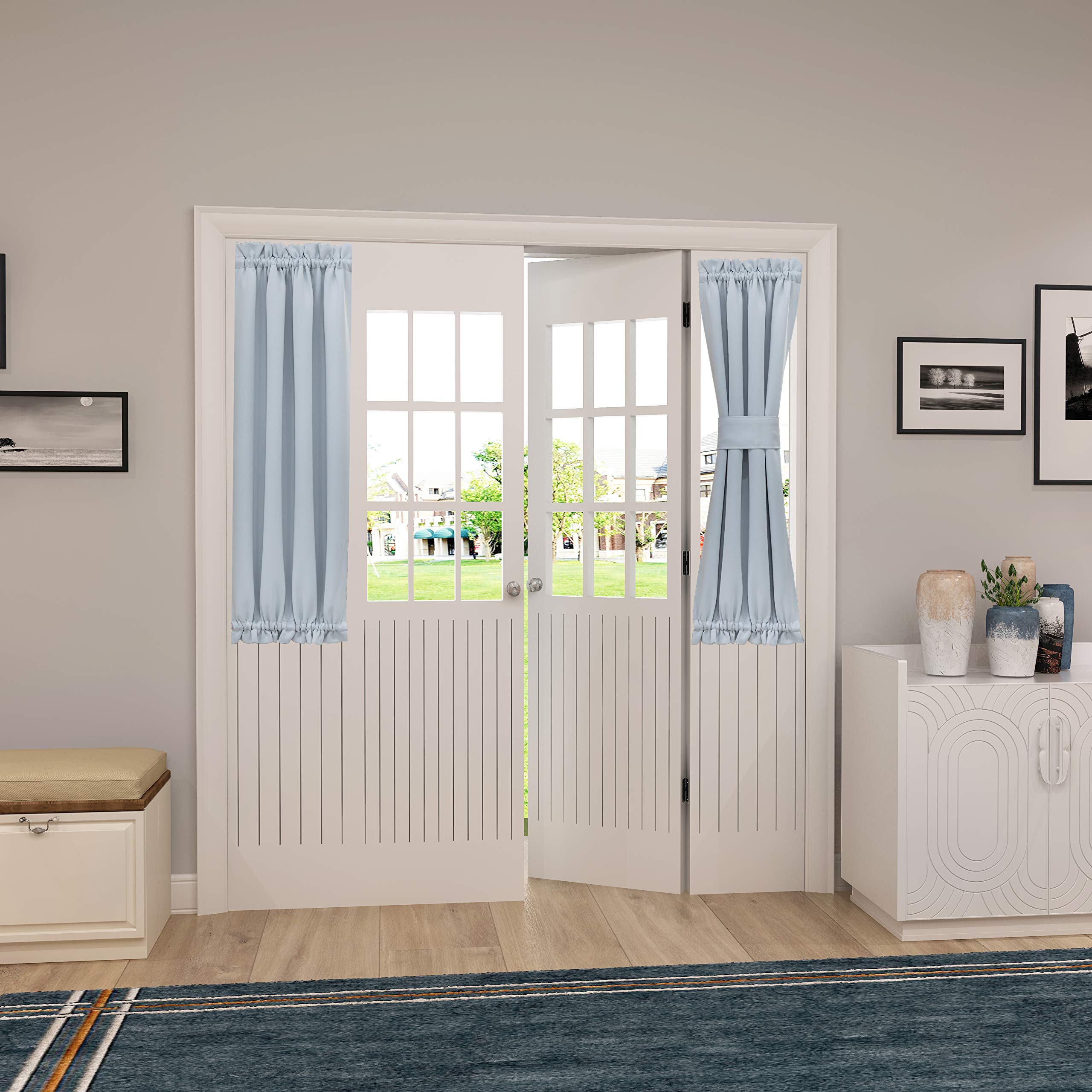 Spring Garden Home White Blackout Curtain for Door Window Room Darkening Thermal Panel Window Covering Blackout Drapery for Front Doors with Free Tieback, 1 Panel, 25 x 40 inch, Greyish White