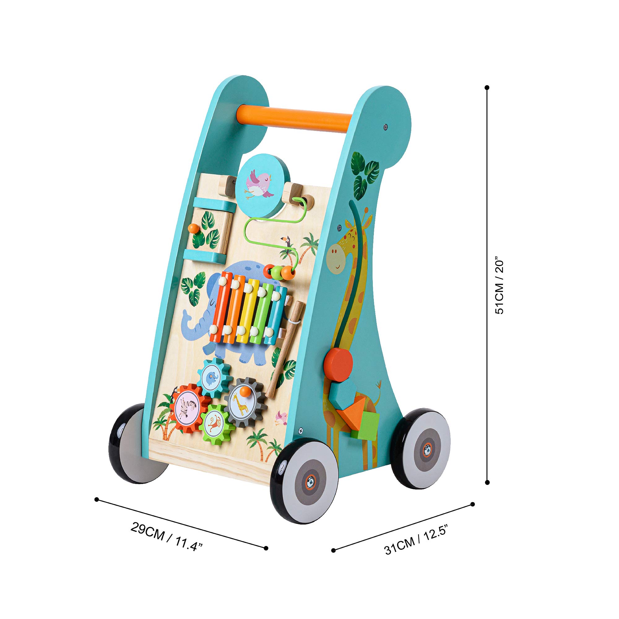 Teamson Kids Preschool Play Lab Wooden Baby Walker and Activity Station, Natural/Blue