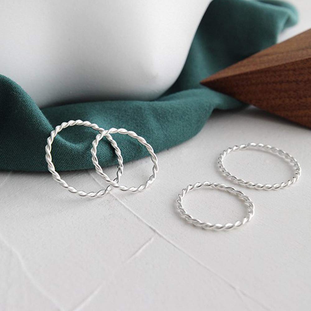 SILBERTALE Stacking Knuckle Rings for Women Men Sterling Silver Thin Twist Rope Stackable Rings Set Pinky Rings Size 2.5