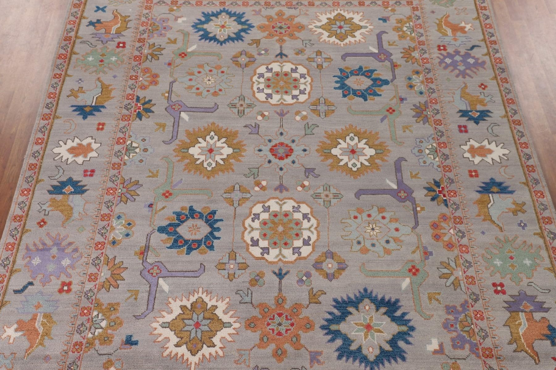 Transitional Collection 9 x 12 Oushak Area Rug, Floral/Geometric Wool Carpet for Home Décor, Living Room, Dining Room, and Bedroom