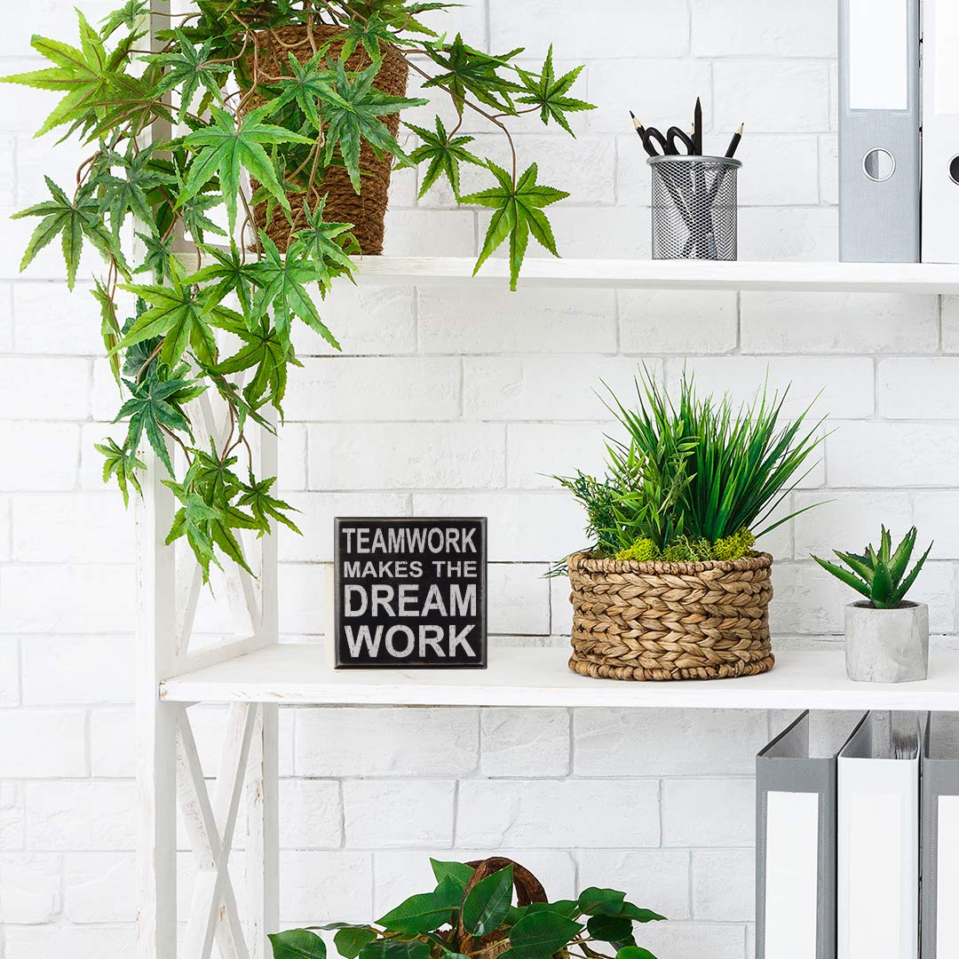 Teamwork Makes The Dream Work 5"x5" Cute Inspirational Wooden Box Sign with Sayings Unique Gift for Home Or Office