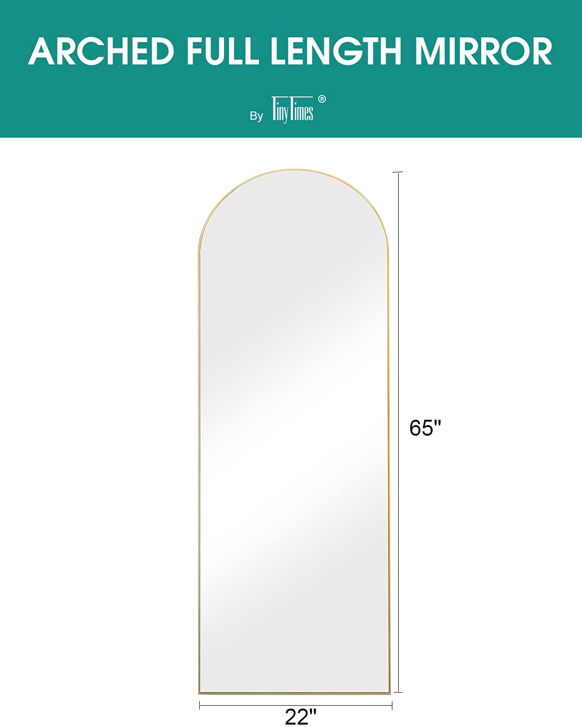 TinyTimes 64''x21'' Arched Full Length Mirror with Stand, Full Body Mirror, Mirror Full Length, Gold Floor Mirror Freestanding, Wall Mounted Mirror for Bedroom Living Room Cloakroom, Gold