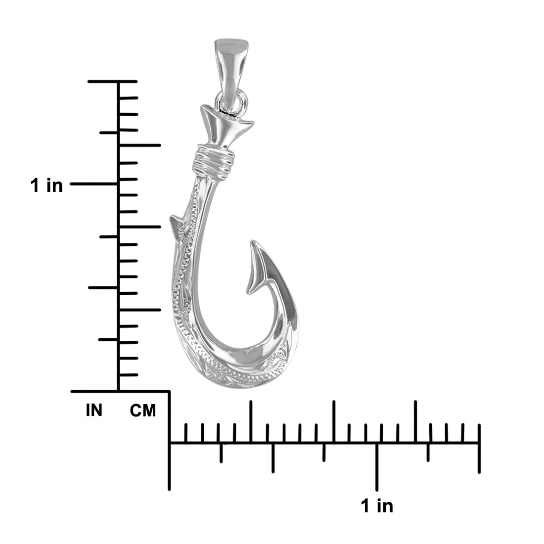 Sterling Silver Hand Engraved Reversible Hawaiian Fish Hook Pendant