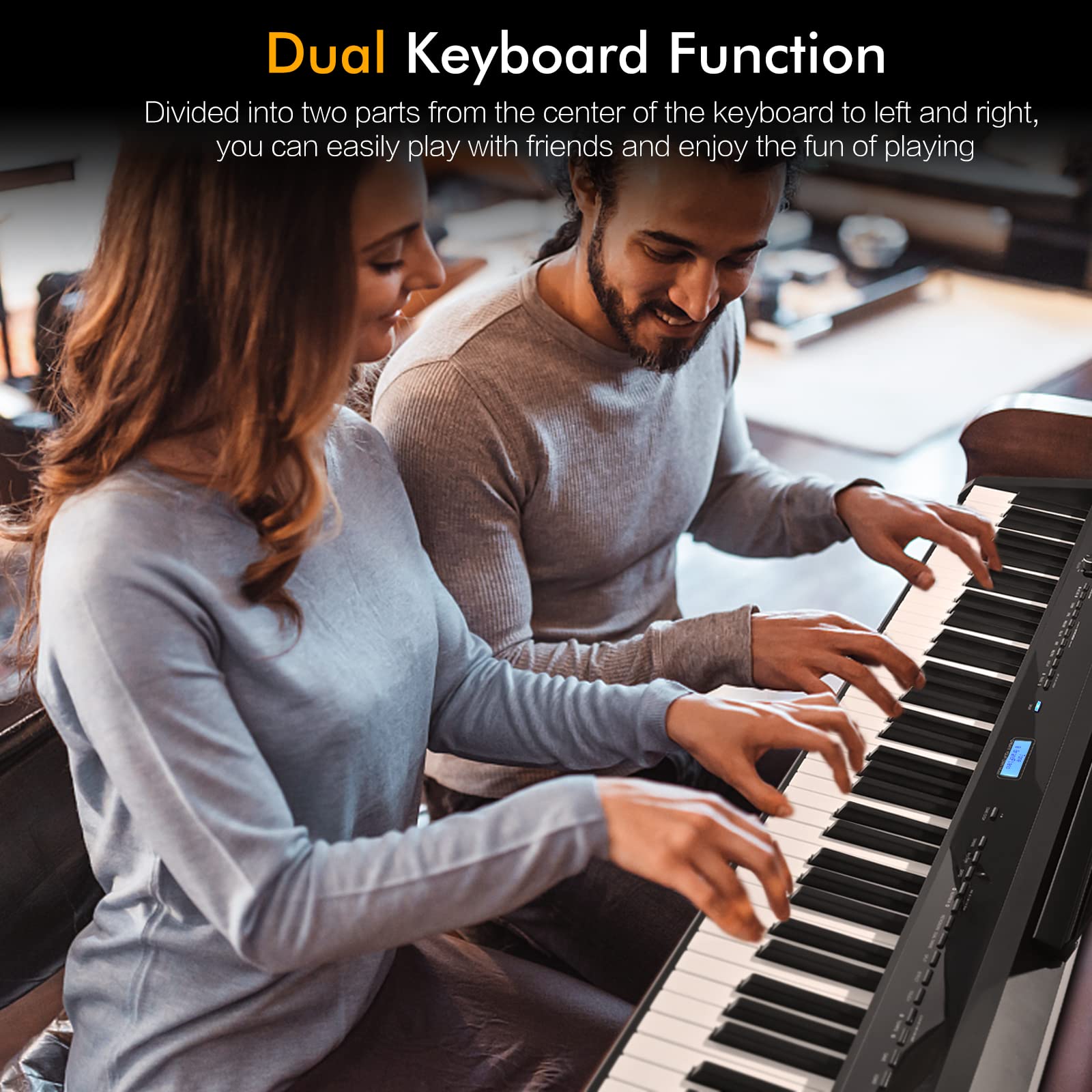 ZHRUNS Beginner Digital Piano,88 Key Weighted Keyboard,Full Size Portable Electric Piano with Sustain Pedal,Power Supply,USB/MIDI/Headphone/Mic/Audio Output Feature