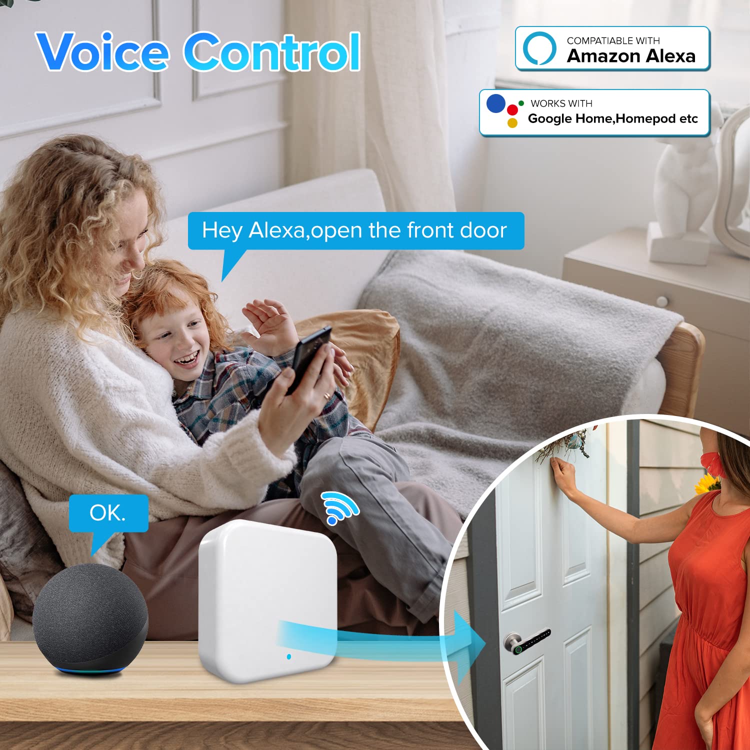 Smart Wi-Fi Gateway, G2 Hub for Keyless Entry Door Lock Support Voice and Remote Control with TT Lock App Smart Door Lock Wi-Fi Bridge Compatible with Alexa and Google Home