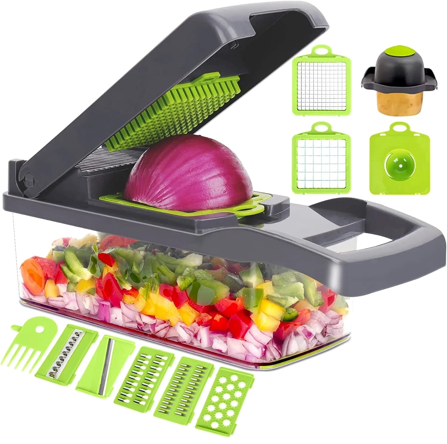 Vegetable Chopper, Multifunctional 12 in 1 Food Chopper, Kitchen Helper, Vegetable Slicer, Veggie Dicer, Onion Cutter with Container