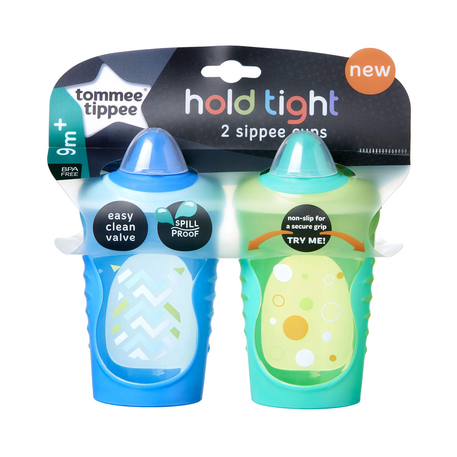 Tommee Tippee Hold Tight Baby Sippee Cup, 9+ Months, Easy Clean, 11 Ounce, 2 Count (Pack of 1) (Colors May Vary)