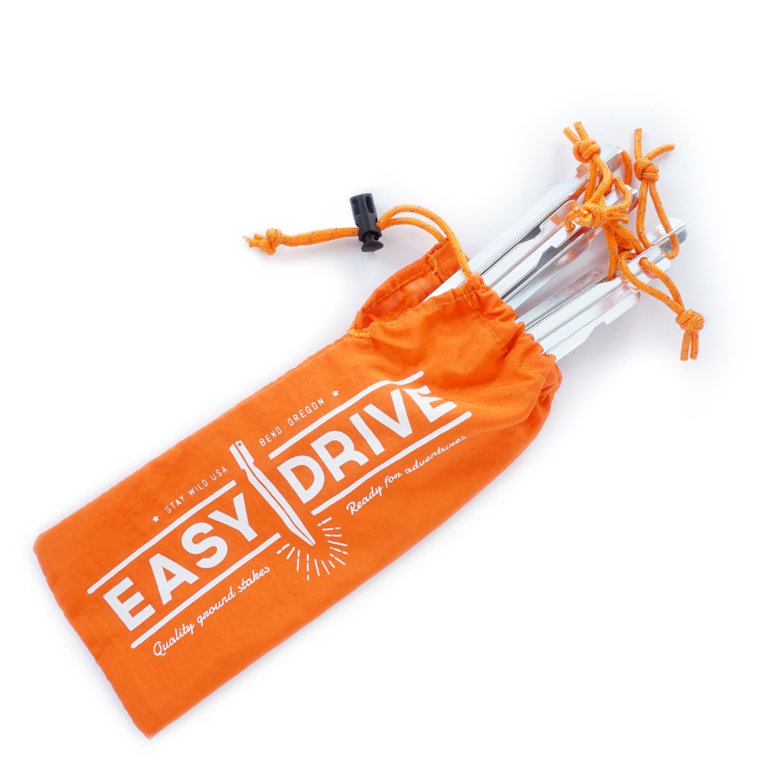 Wildish Easy Drive 6-Piece Tent Stakes and Pouch (Orange Reflective Cord, 7 inch Long stakse)