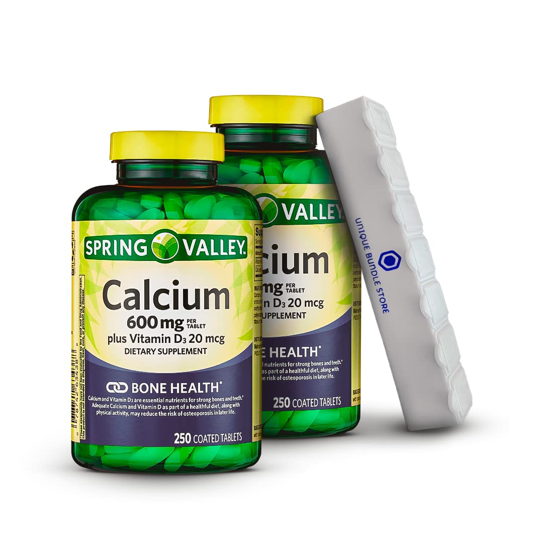 Spring Valley, Calcium 600 MG with Vitamin D3, Dietary Supplement, Calcium Supplement 600 mg, 250 Count + 7 Day Pill Organizer Included (Pack of 2)