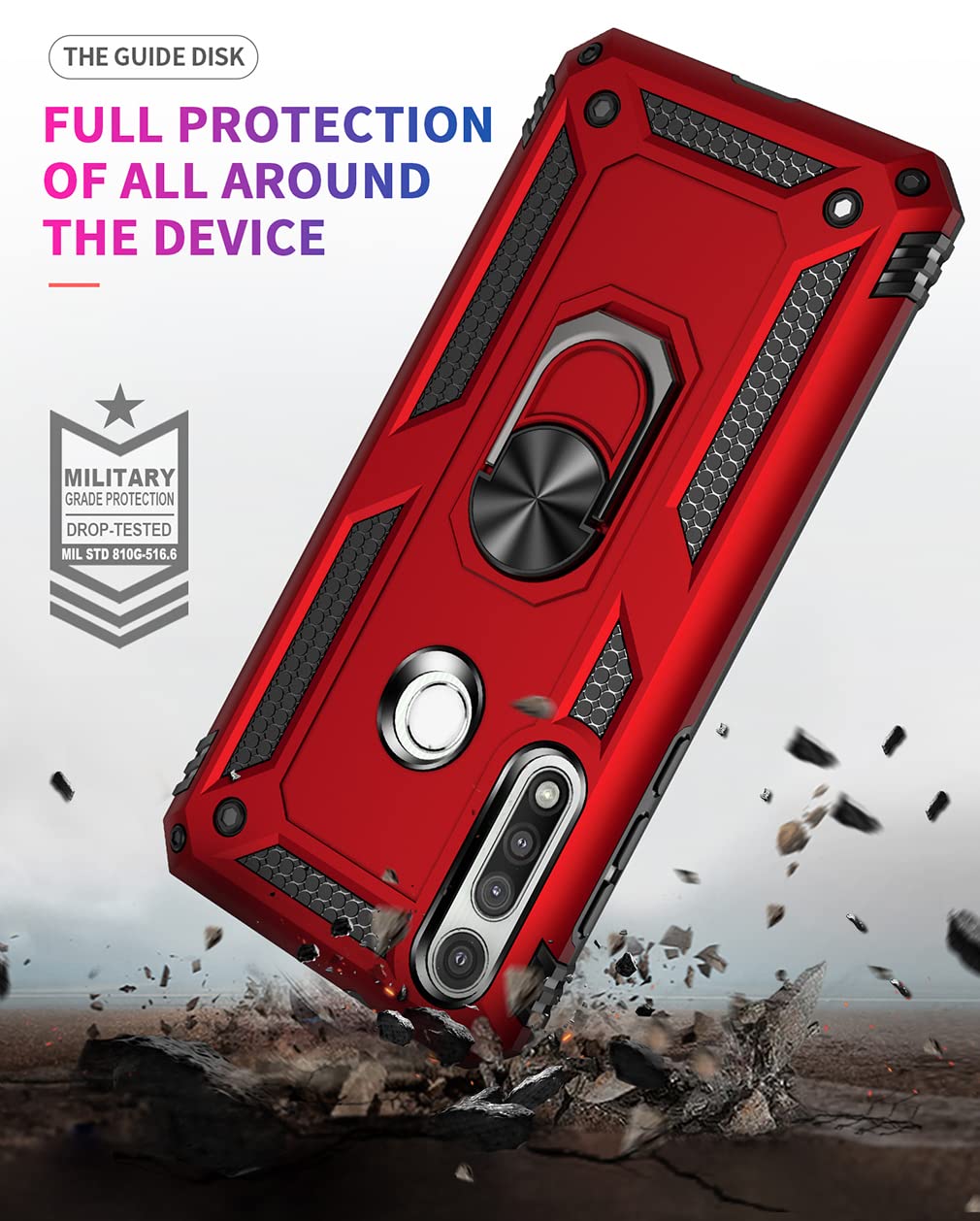 YZOK Compatible with Moto G Fast case,with HD Screen Protector,[Military Grade] Ring Car Mount Kickstand Hybrid Hard PC Soft TPU Shockproof Protective Case for Motorola Moto G Fast (Red)