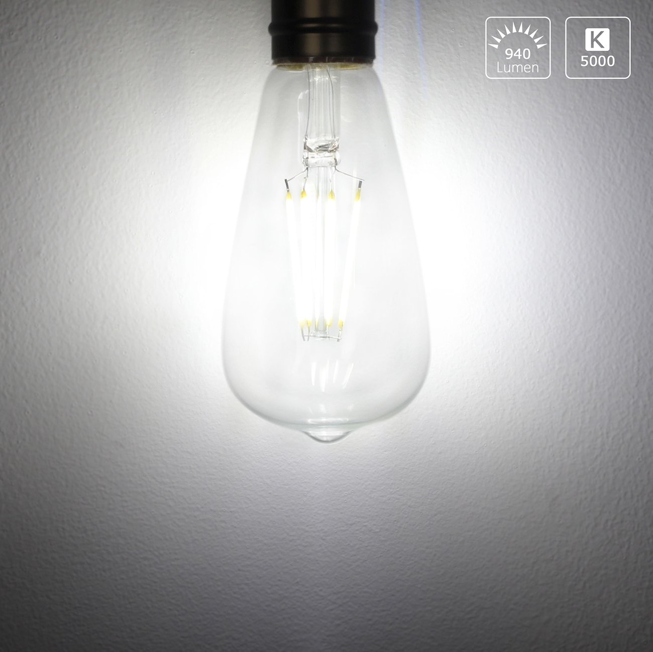 Vintage LED Edison Bulb, 8W Dimmable Filament Light Bulb, ST64 940 Lumen Daylight 5000K, 75W-100W Incandescent Equivalent,E26 Medium Base Squirrel Cage Antique Lamp, Pack of 4