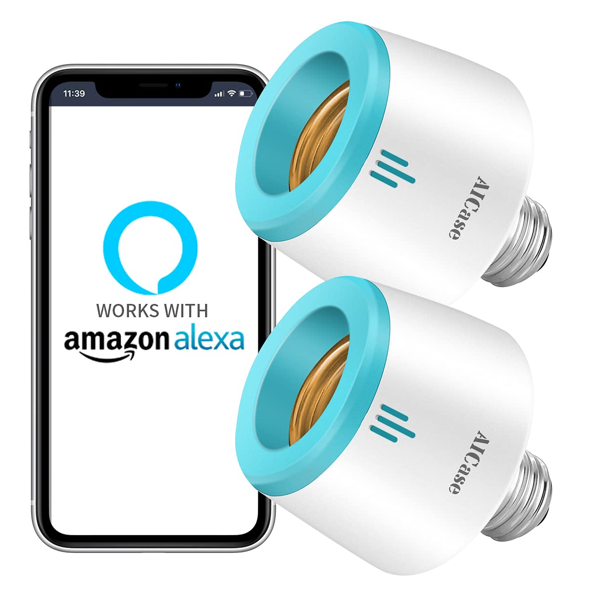 ZigBee Smart Light Bulb Socket, AICase Upgraded [2 Pack] E26/E27 Light Adapter Lamp Holder with Voice/APP Control, Works with Echo Alexa, Compatible with Amazon Echo Plus 1/2/3/Studio/Echo Show 10
