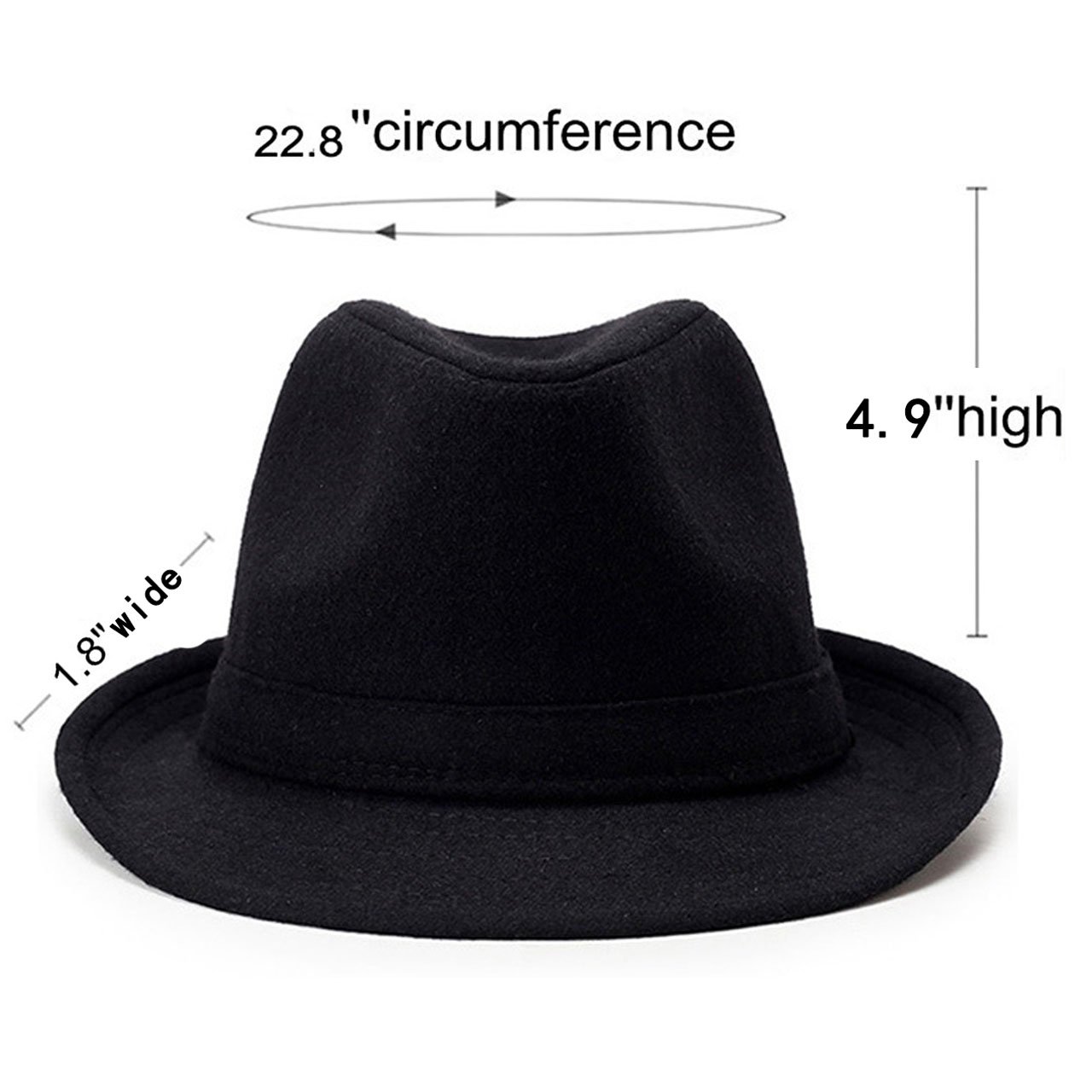 Unisex Classic Manhattan Fedora Hat with Black Band Fashion Casual Jazz Wool Cap (Black)