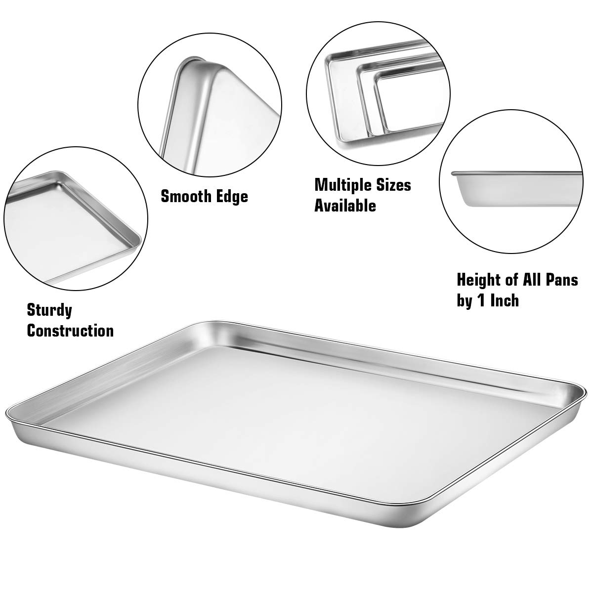 Wildone Baking Sheet with Silicone Mat Set, Set of 6 (3 Sheets + 3 Mats), Stainless Steel Cookie Sheet Baking Pan with Silicone Mat, Non Toxic & Heavy Duty & Easy Clean