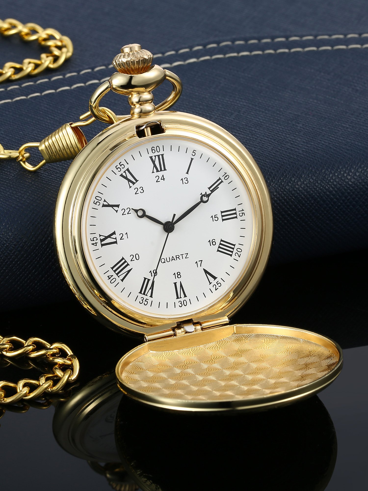 Vintage Pocket Watch Gold Steel Men Watch with Chain for Fathers Day Gift