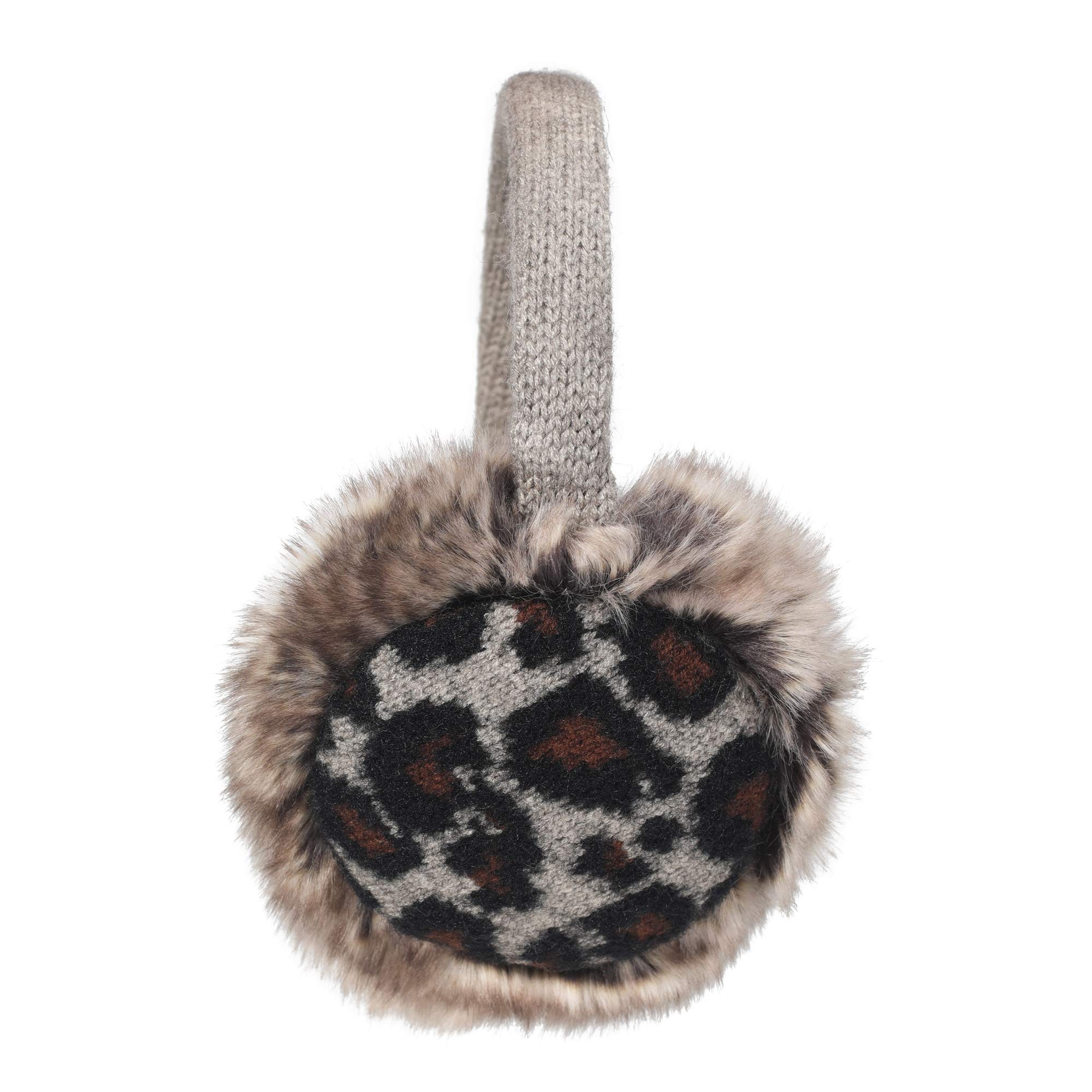 ZLYC Winter Faux Fur Adjustable Earmuffs Cute Knit Fuzzy Ear Muffs for Women Girls (Leopard Gray)