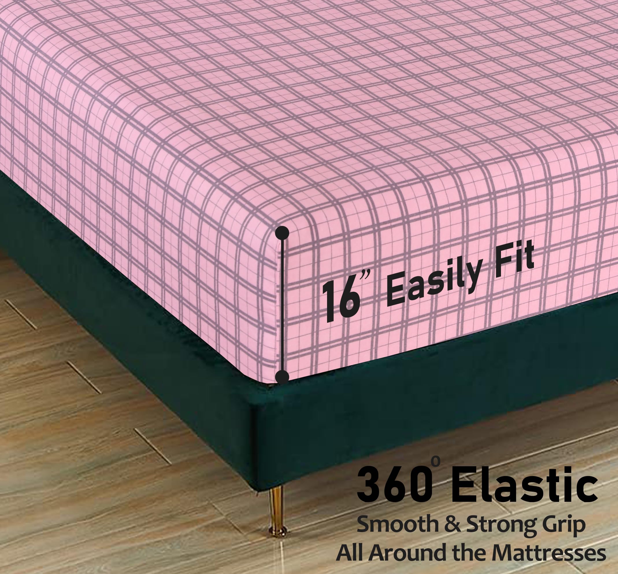 RUVANTI Flannel Sheets Full Size - 100% Cotton Brushed Flannel Bed Sheet Sets - Deep Pockets 16 Inches - All Seasons Breathable & Super Soft - Warm & Cozy - 4 Pcs - Check & Bolt Pink
